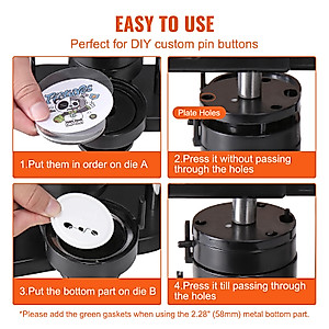 VEVOR Button Maker, 1/1.25/2.28 inch(25/32/58mm) 3-in-1 Pin Maker with 300pcs Button Parts, Ergonomic Arc Handle Punch Press Kit, Button Maker Machine with Panda Magic Book, for Children DIY Gifts