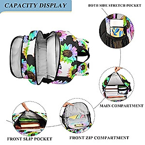Glaphy Colorful Sunflower Cow Print Backpack School Bag Lightweight Laptop Backpack Student Travel Daypack with Reflective Stripes