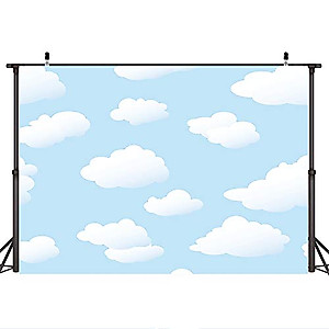7×5ft White Clouds Blue Sky Photo Backdrop Cartoon Kids Theme Party Banner Children Newborn Baby Shower Boys Girls Birthday Photography Background Natural Scenery Portrait Shooting Photo Props