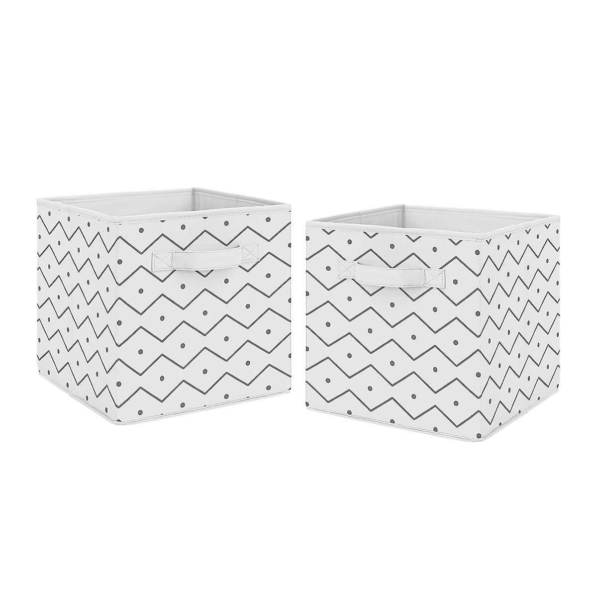 Sweet Jojo Designs Grey Chevron Foldable Fabric Storage Cube Bins Boxes Organizer Toys Kids Baby Childrens - Set of 2 - Gray White Mod Dino Prehistoric Print for Blue Green Modern Dinosaur Collection
