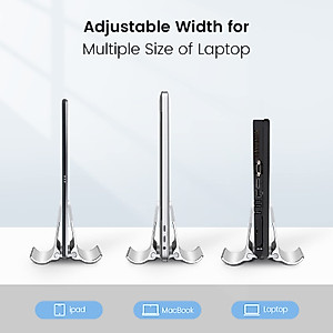 ORICO Vertical Laptop Holder Sturdy Aluminum Laptop Stand Vertical with Adjustable Dock Size, Space Saving, Compatible with All MacBook/Surface/Dell/Gaming Laptops Silver