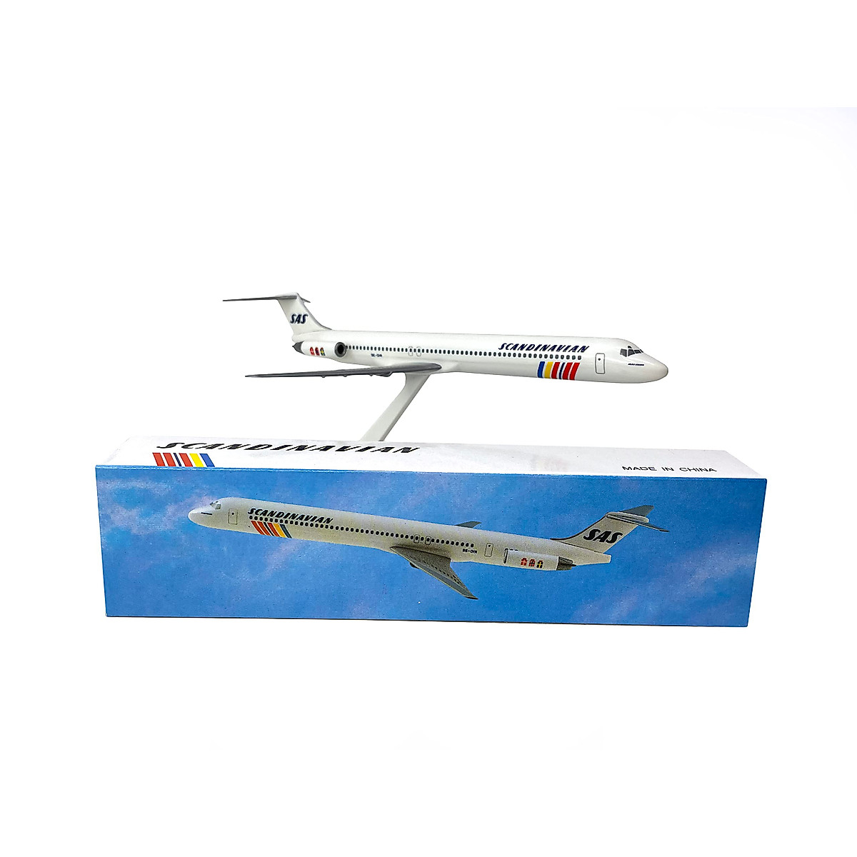 Flight Miniatures SAS Scandinavian Mcdonnell Douglas MD-80 1:200 Scale - Plastic Snap-Fit Model Airplane - Collectible Replica of SAS Scandinavian Aircraft Part #AMD-08000H-014
