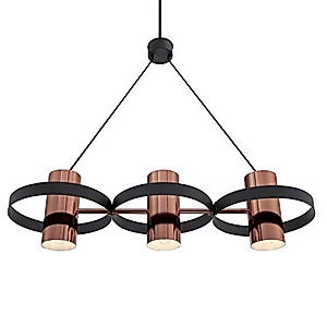 Westinghouse 6368900 Ariana Indoor, Matte Black Finish with Copper Shades Three-Light Chandelier, One Size