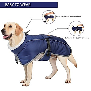 Mklhgty Dog Coat, Reflective & Adjustable Dog Winter Coat with Buckle Fleece Turtleneck for Small Medium Large Dogs, Windproof Waterproof Snow Jacket Vest with Leash Hole for Cold Weather