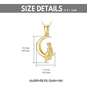 14k Solid Gold Moon Girl Pendant Necklaces for Women - Necklaces Gold Jewelry Present for Wife Girlfriend Mother,16+1+1 Inch