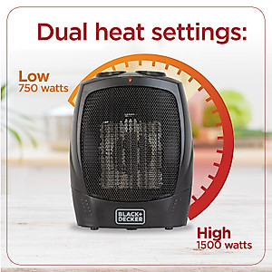 BLACK+DECKER Portable Space Heater, 1500W Room Space Heater with Carry Handle for Easy Transport
