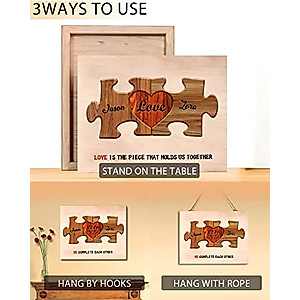 Bohva Personalized Couple Names Sign, Valentines Day Anniversary Wedding Gifts Idea for Him Her, Birthday Gift for Husband Wife Boyfriend Girlfriend, Custom Heart Puzzle Pieces Print On Wood