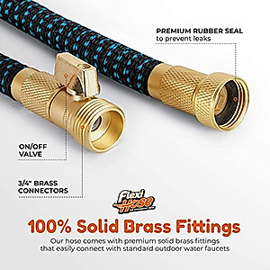 Flexi Hose with 8 Function Nozzle Expandable Garden Hose, Lightweight & No-Kink Flexible Garden Hose, 3/4 inch Solid Brass Fittings and Double Latex Core, 100 ft Blue Black