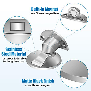 Magnetic Door Stopper, Invisible Magnetic Door Stop, Brushed Satin Nickel, No Need Drill with 3M Adhesive, Stainless Steel Floor Magnetic Door Catch Door Hold (Silver)