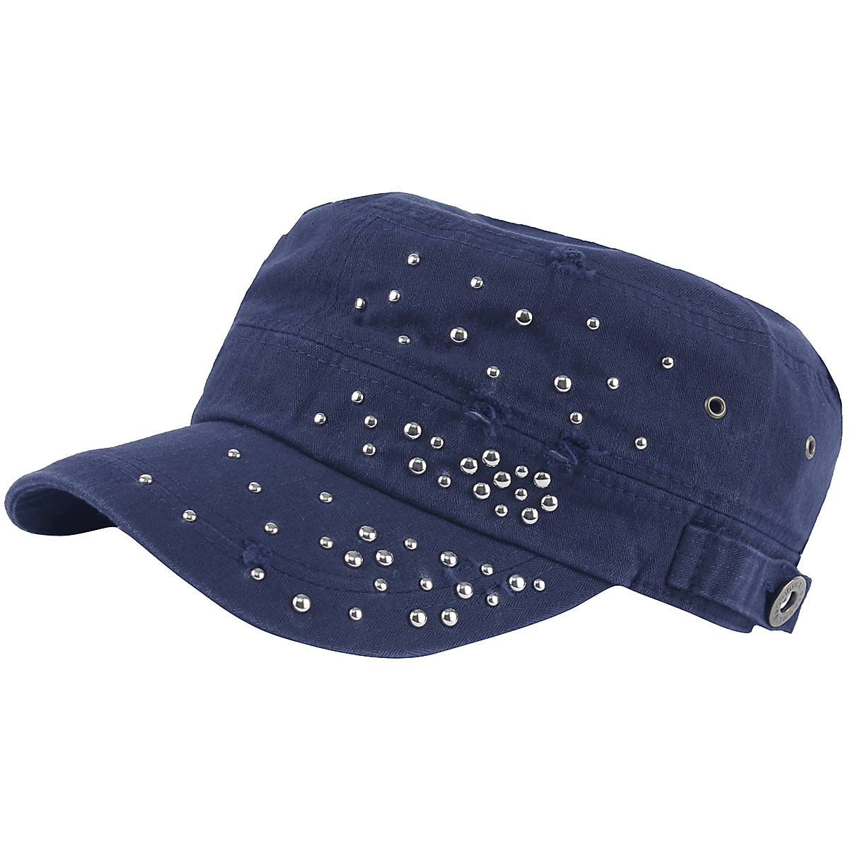 RaOn A213 Ripped Round Dome Studs Rivet Spike Spots Army Cap Golf Club Cadet Military (Navy)