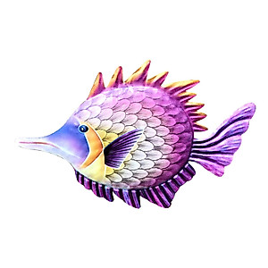 GEZICHTA Metal Fish Crafts Living om sy Install Indoor Outdoor Wall Decor Hanging Ornaments Bedroom Garden Iron Art Office Multifunction Porch Home Balcony(Purple)