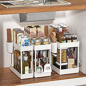 Lovelyduo 3 Pack Under Sink Organizer and Storage, 2 Tier Bathroom Kitchen Undersink Organizers with Hooks, Hanging Cups, Multi-purpose Sink Storage Cabinet White