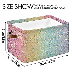 Rainbow Glitter Gradient Storage Baskets Large Foldable Storage Bin Canvas Toys Box Fabric Decorative Collapsible Organizer Bag with Handles 2 Pcs