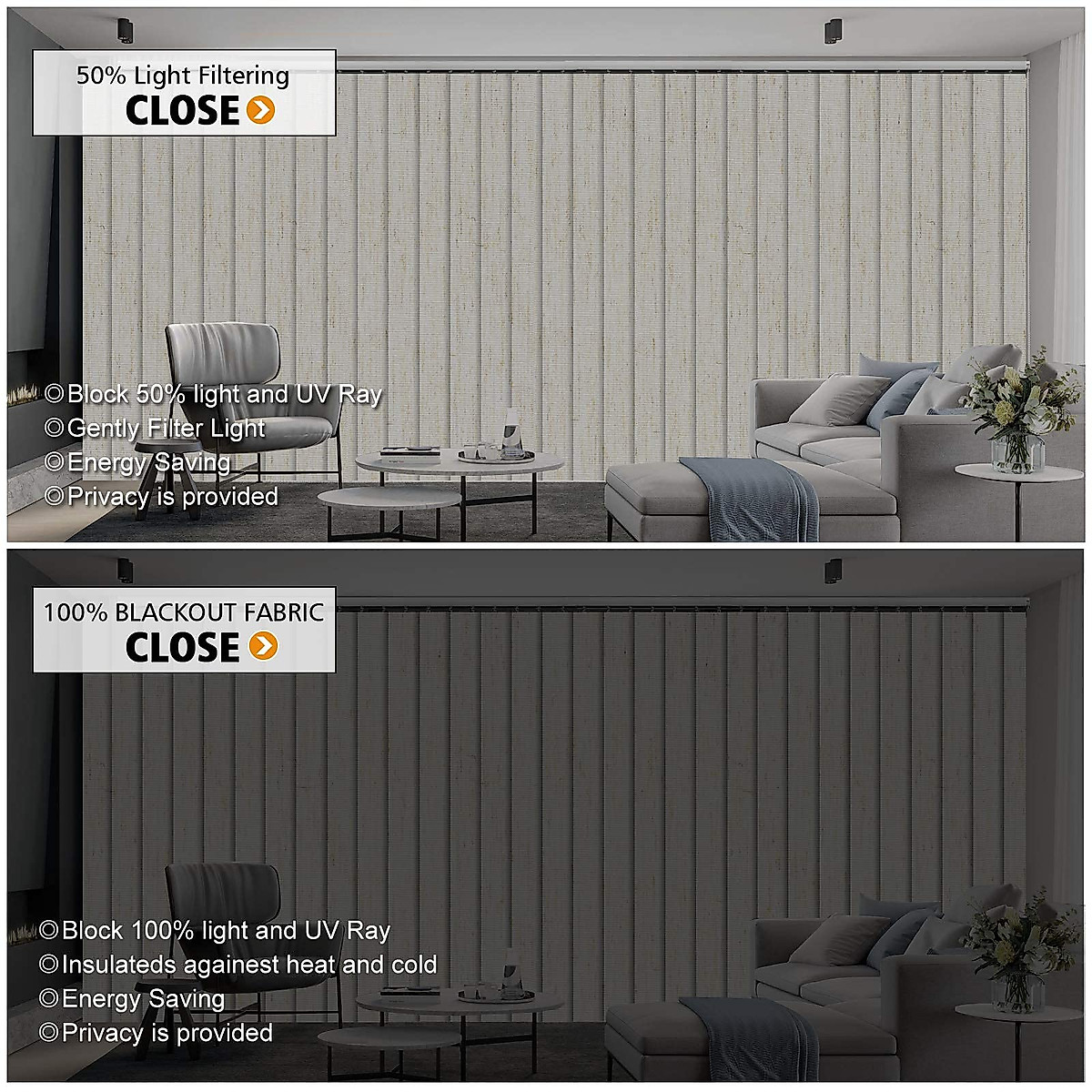 HousCa Blackout Vertical Blinds Window Shades, Linen beige Custom Window Blinds Energy Saving UV Protection Noice Reduce Vertical Blinds for Windows, Patio Doors, Sliding Doors