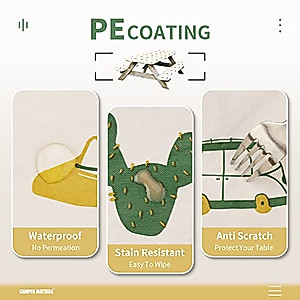 Picnic Table Cover and Bench Covers, Fitted Tablecloth Cover with Elastic Edge, Water and Oil Proof, for Outdoor, Garden, Camping, 72x28 Inch, 3 Pieces Set, Blue & White, Camping Cartoon