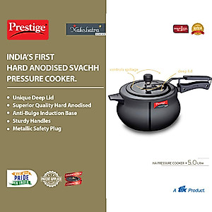 Prestige Svachh Nakshatra Plus Hard Anodised Aluminium Inner Lid 5 Litre Pressure Handi, Black