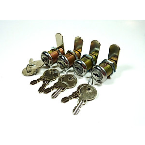 4/Pk 7/8" Cam Lock Double Bitted with 6-Disc Tumbler, Keyed Alike with 2 Keys for Cabinets, Drawers, Pinball Games