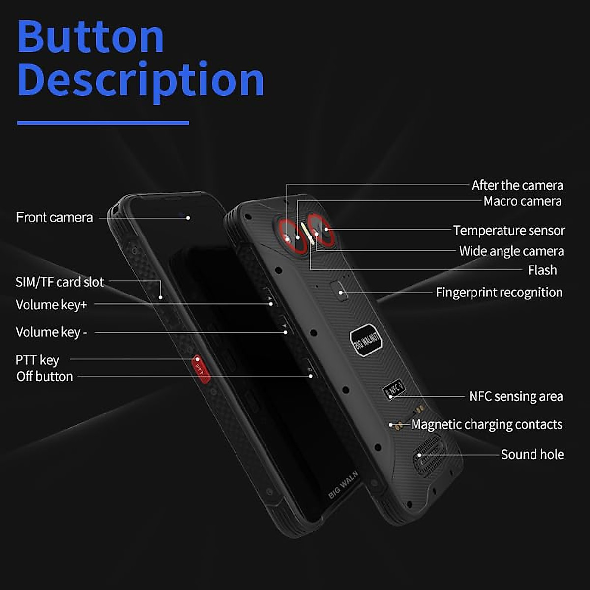 Big Walnut B1 Rugged Smartphone(2023), eSIM Dual 5G 8GB+256GB Rugged Phone Unlocked, 6.67" FHD+ Rugged Cell Phone, Android 12, 64MP Camera, 24MP Night Vision, NFC Smartphone