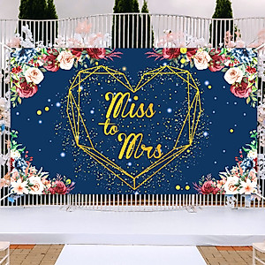 Miss to Mrs Banner Backdrop Navy Blue Flower Glitter Wedding Bridal Shower Background Bride to Be Party Banner Engagement Bachelorette Backdrops Photography Decorations Photo Booth Props 71 x 44 Inch