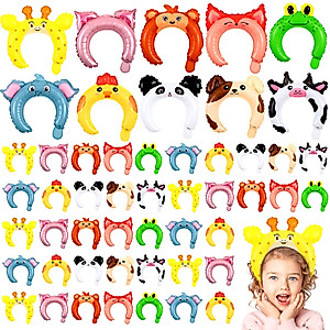 Liliful 200 Pcs Zoo Animal Inflatable Headbands Unicorn Wildlife Safari Balloon Hair Hoop Unicorn Balloon Kit with Pump Inflatable Jungle Animals for Birthday Party Favors Decorations (Cute Animal)