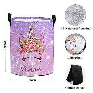 Custom Laundry Basket Personalized Unicorn Laundry Hamper Custom with Name Collapsible Waterproof Storage Basket with Handles for Bedroom Bathroom Decorative Large Capacity