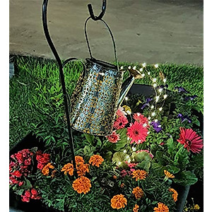 Solar Watering Can Decor Lights, Hanging Garden Ornament Lighting Your Garden, Flower Pattern Metal Lantern Weatherproof Yard Art Ideal Mother's Day, Birthdays, Christmas, Pathway Lights, Bronze