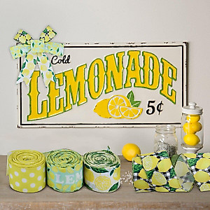 32 Yard Lemon Wired Edge Ribbon 4 Rolls 2.5 Inch Summer Burlap Ribbon Lemon Gingham Check Ribbon Decor for DIY Crafts, Gift Wrapping, Wreaths, Hair Bows, Home Decor