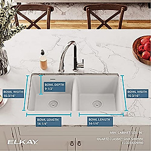 Elkay Quartz Classic ELGU3322WH0 Equal Double Bowl Undermount Sink, White, (Sink Only)