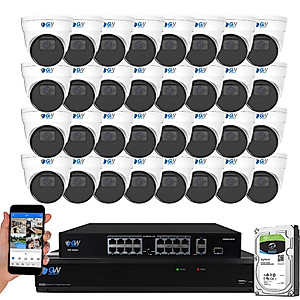 GW Security 64 Channel NVR UltraHD 12MP 4K @30FPS Face/Human/Vehicle Detection PoE Security Camera System with 32 x 12MP IP Microphone Smart AI Dome Cameras, Color Night Vision, Outdoor/Indoor Camera
