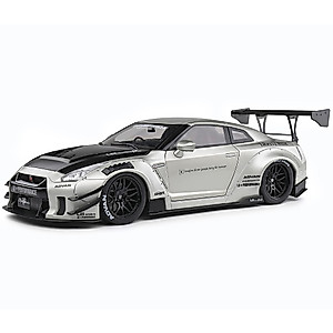 2020 GT-R (R35) RHD (Right Hand Drive) Liberty Walk Body Kit Pearl Gray Metallic with Carbon Hood 1/18 Diecast Model Car by Solido S1805802