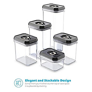 Zeppoli Air-Tight Food Storage Container Set | 5-Piece Set - Durable Plastic - BPA Free - Clear Plastic with Black Lids (2.0 qt/2.3 liters) (1.5 qt./1.7 liters) (0.9qt/1.0 liter) (0.35qt/ 0.38 liter)