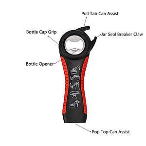 2 pack 5-in-1 Multi Function Plastic Grip Bottle Opener- Easily Opens Twist Caps, Bottle Caps, Canning Lids and Can Tabs (Black)