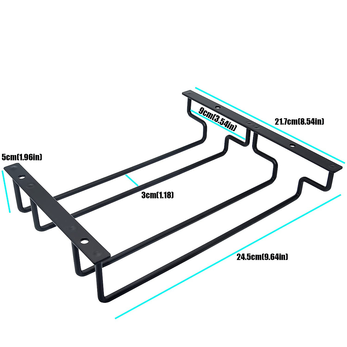 zoohot 9.64-Inch Under Cabinet Wine Glass Rack Stemware Holder Glasses Storage Hanger Metal Organizer for Bar Kitchen Black(2 Row)