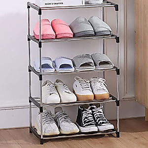 Rehomy 5-Tier Shoe Rack Organizer Sturdy Metal Pipes Shoe Shelf Storage Organizer Tower Stores 10 Pair of Shoes