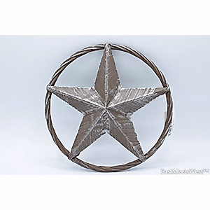 8" Rustic Brown Silver Metal Barn Star Rope Ring Texas Tin Wall Decor