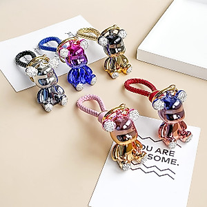 Cute Keychain Diamond Bear Accessories Kawaii Car Key Chain Bag Charm Pendant Wristlet Key Ring for Women Girl (Pink Gold)