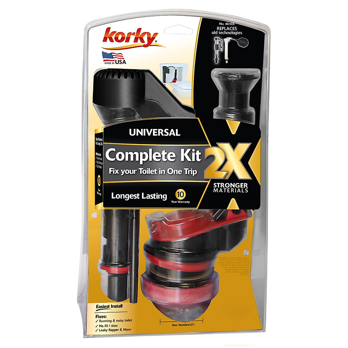 Korky 4010XP 2X Long-Life Standard 2-inch Complete Toilet Repair Kit, Black