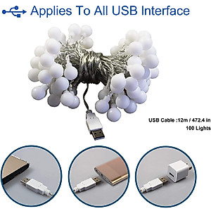 100 LEDs Globe Fairy String Lights 33 Inches Indoor String Lights for Bedroom Garden Party Outdoor Decorations White