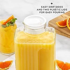 68oz Glass Pitcher with Lid (2 Lids) - Rectangle Beverage Serveware and Storage Container for Hot or Cold. Kool Aid Lemonade Pitcher, Water Containers, 2 Quart