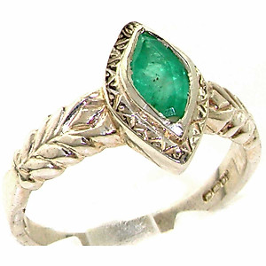 925 Sterling Silver Real Genuine Emerald Womens Solitaire Engagement Ring - Size 6