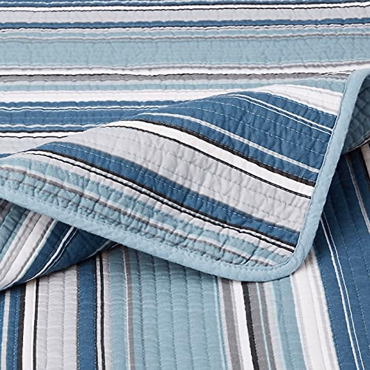 Stone Cottage Fresno Collection Quilt Set-100% Cotton, Reversible, Medium Weight Bedding with Matching Shams, Queen, Blue