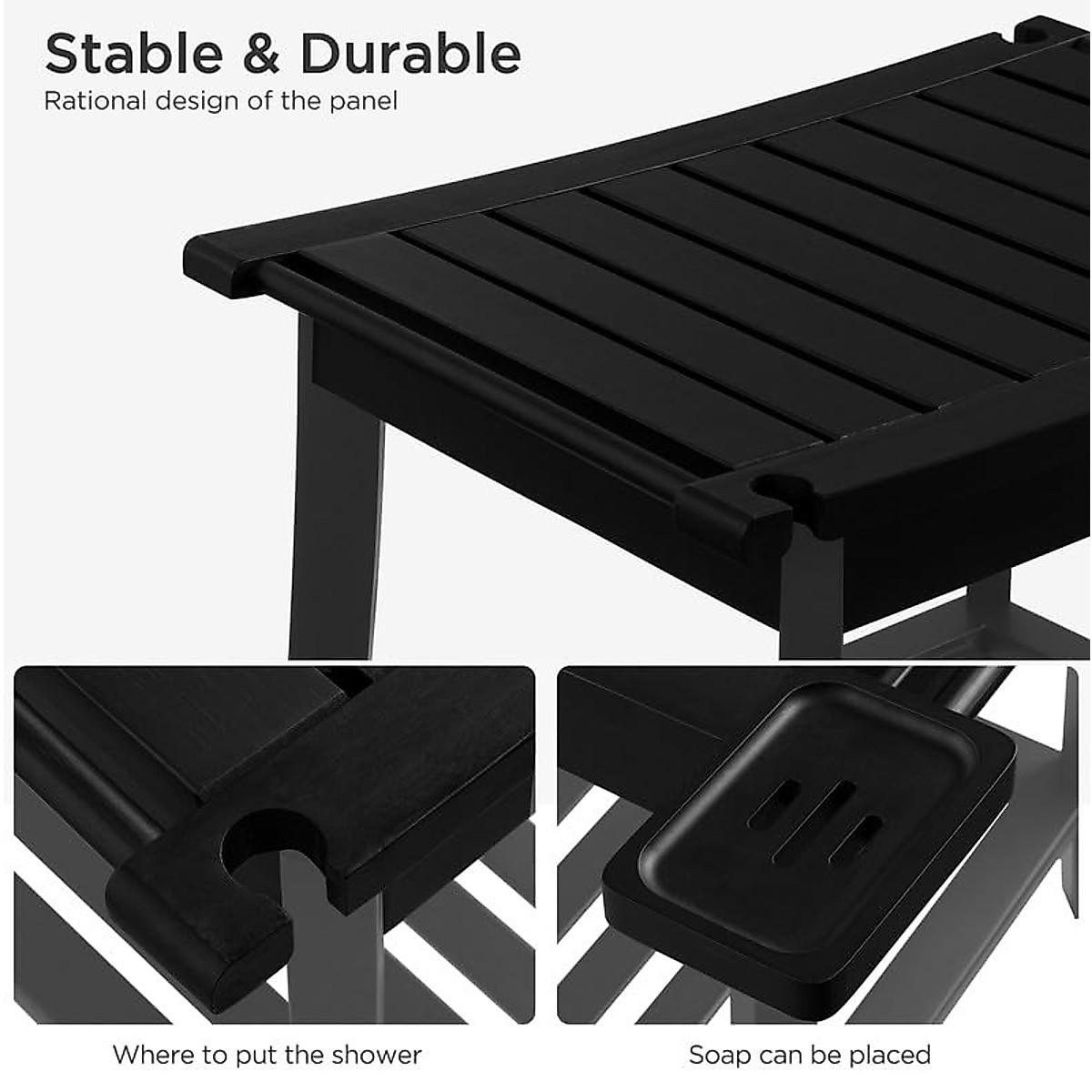 Oyydecor Premium Bamboo Shower Bench, Waterproof Shower Stool with Storage, Handles, and Towel Shelf, Wood Shower Chair for Inside Shower & Outdoor Use