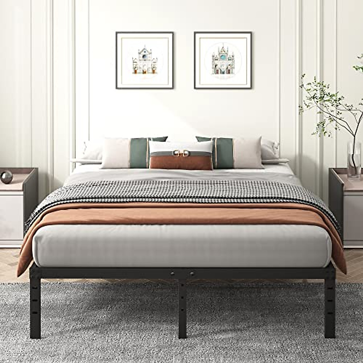 YUSENHEEI 14 Inch King Size Bed Frame, No Box Spring Needed, Heavy Duty Metal Platform Bed Frame with Large Underbed Storage Space, Noise Free, Easy Assembly, Black