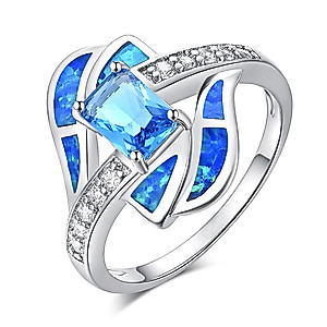 CiNily Silver Blue Fire Opal Aquamarine for Women Jewelry Gemstone Ring Size 5-12 (6)