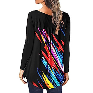 BeadChica Women's Casual Tunic Tops To Wear With Leggings Long Sleeve Floral Henley Blouses Botton Up Shirts-Print-S Black Color