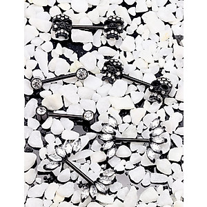 Vsnnsns 14G Nipple Rings for Women Stainless Steel Skull Nipple Rings CZ Nipple Piercing Jewelry Nipple Rings Surgical Steel Nipple Jewelry Barbell Body Piercing Jewelry Black