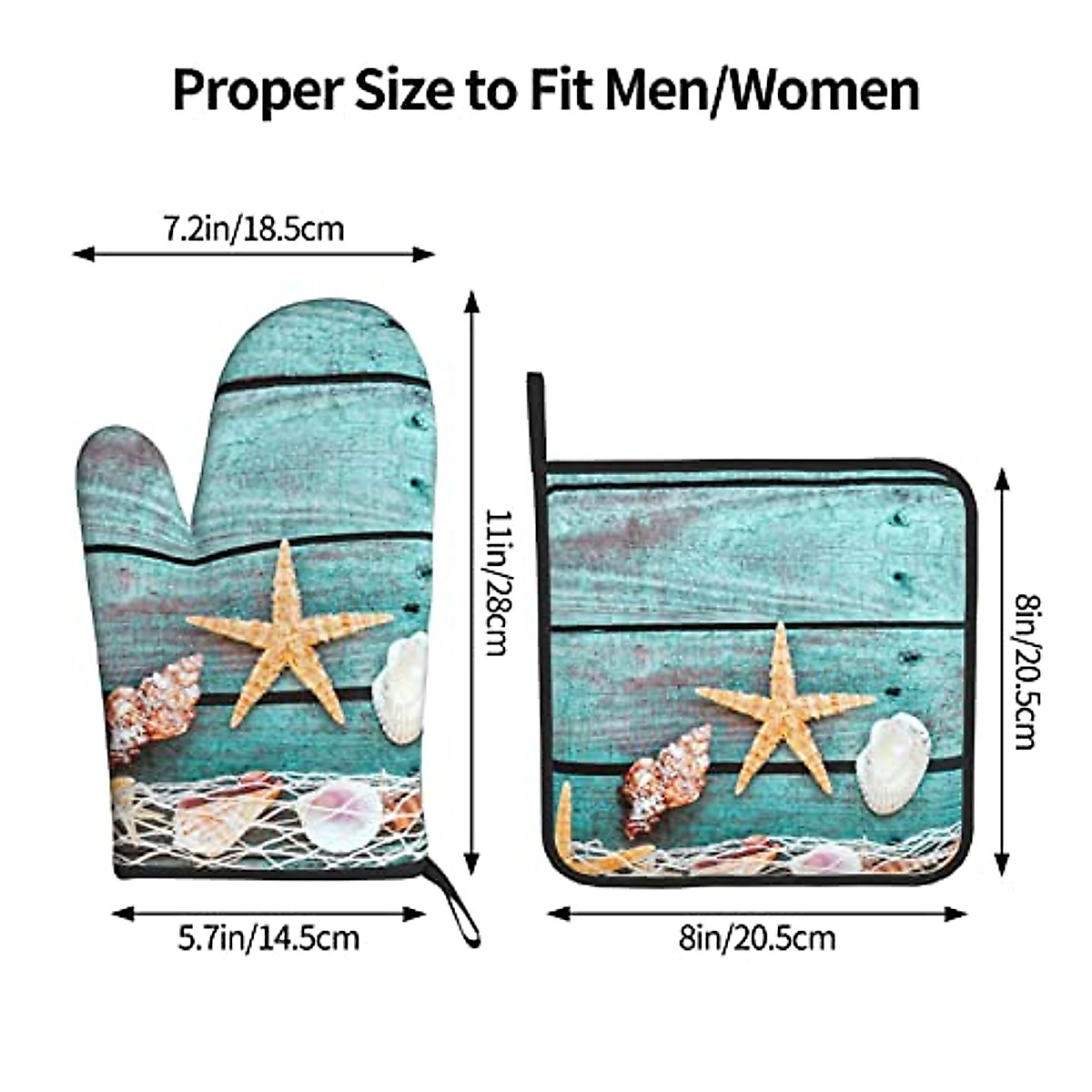 Pretty Turquoise Blue Nautical Oven Mitts and Pot Holders Sets Heat Resistant Kitchen Microwave Gloves for Baking Cooking Grilling BBQ