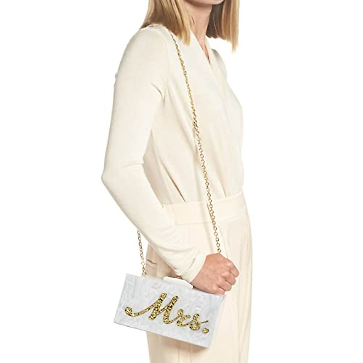 Mrs Clutch Purse Women Evening Bag Handbag for Bride Party White