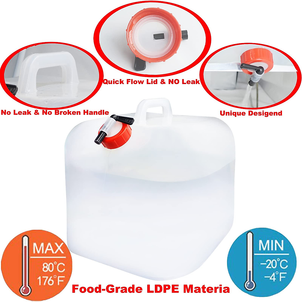 WMXWAN 80gallon(300litres) Water Storage Containers, Emergency Water Storage 15pcs×5.3gallon/20l，Collapsible Water Containers, BPA Free 5Gallon Water Jug Water Tank with Spigot For Fishing, Camping.