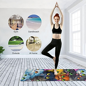 GOODOLD Cute Cats Yoga Mat, 71 x 26 Inch Non-slip Yoga Mats Folding Travel Exercise Mat Indoor Outdoor Gym Pilates with Storage Bag for Women Men